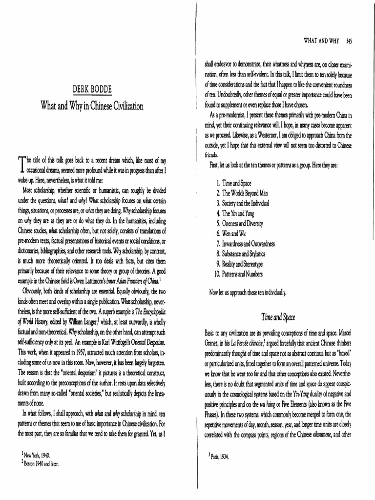 Bodde, Derk - What and Why in Chinese Civilization | PDF