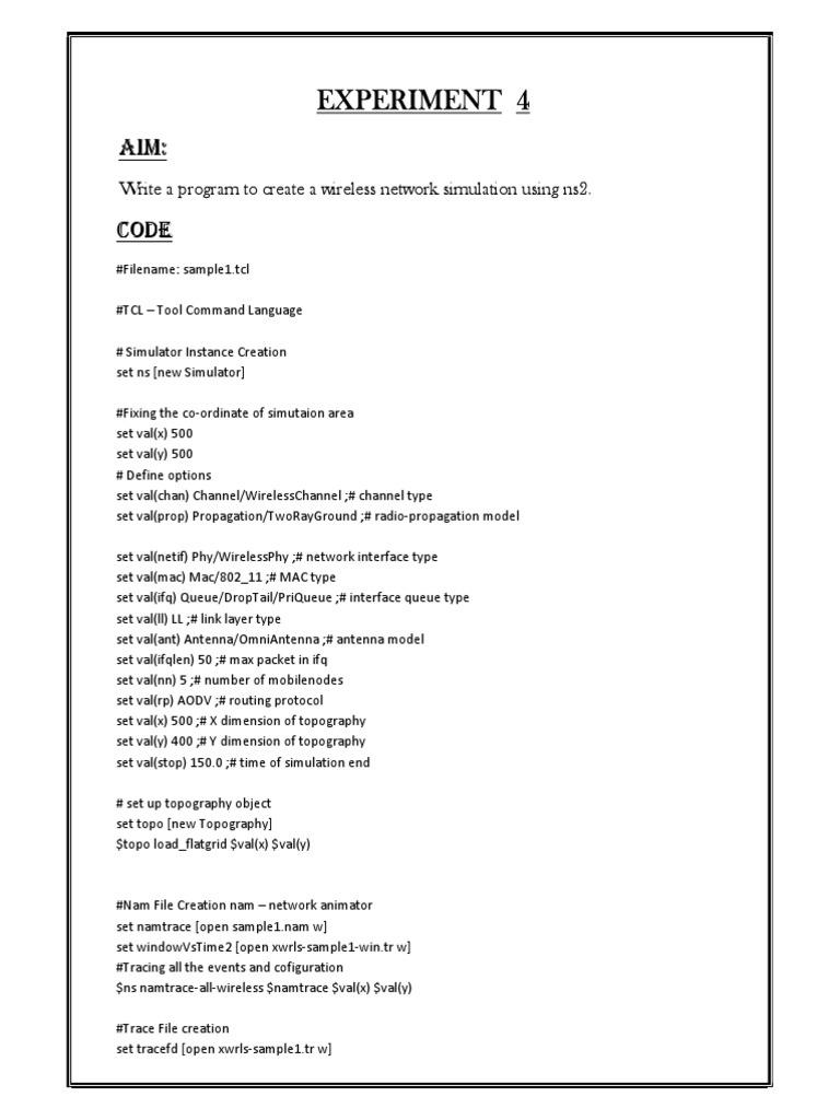 Experiment 4: Write A Program To Create A Wireless Network Simulation ... Experiment 4: Write A Program To Create A Wireless Network Simulation ...