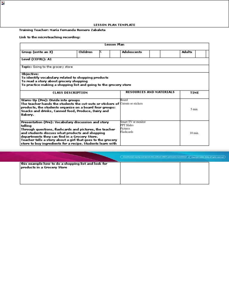 Lesson Plan Template - at The Grocery Store | PDF | Lesson Plan | Cognition