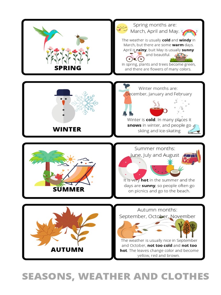 Seasons, Weather and Clothes Flashcards | PDF | Sock | Sweater