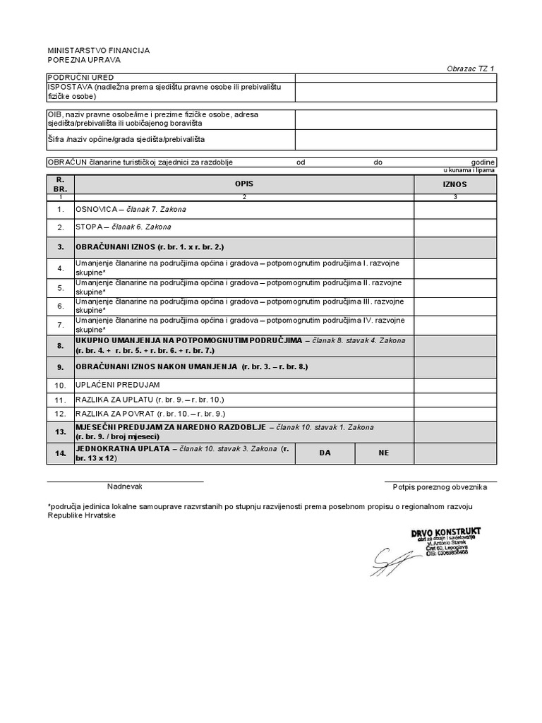 U Kunama I Lipama: Obrazac TZ 1 | PDF