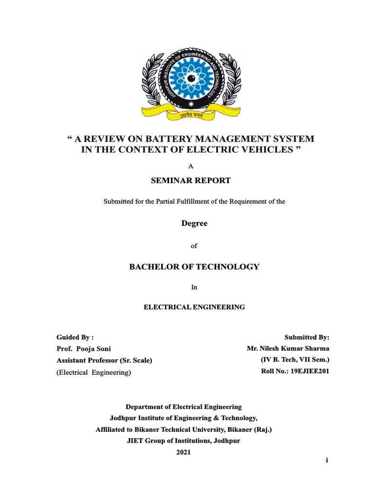 Document Semi Report | PDF | Rechargeable Battery | Electric Vehicle