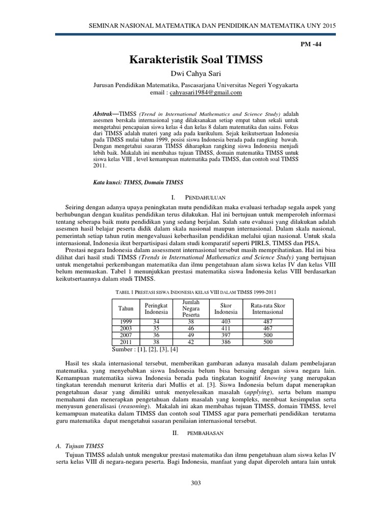 Karakteristik Soal TIMSS Matematika | PDF