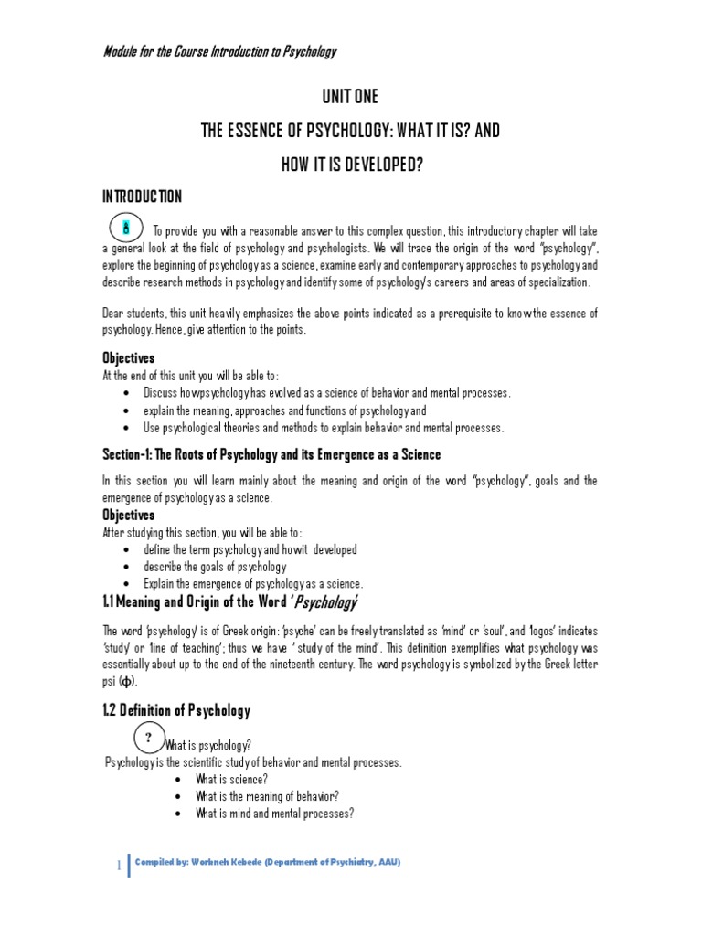 Introduction To Psychology Module-1 | PDF | Psychology | Psychoanalysis