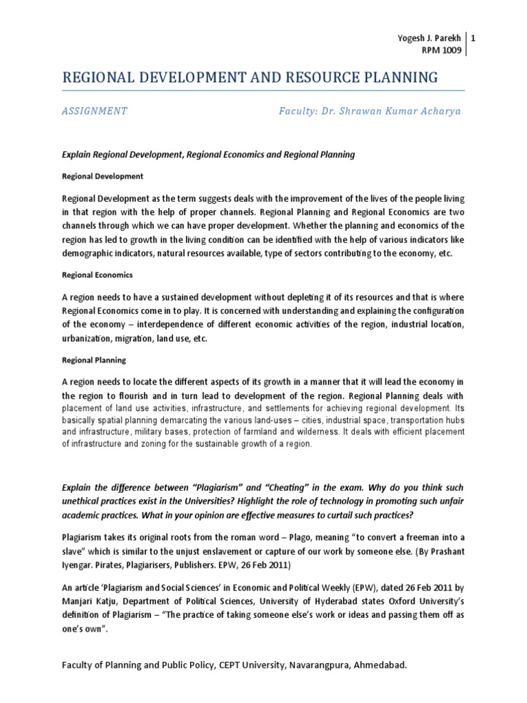 Regional Development and Resource Planning | PDF | Plagiarism ...