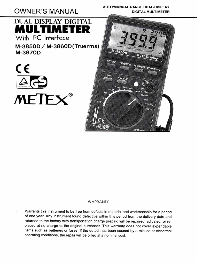 Metex M 3850d User Manual Eng | PDF