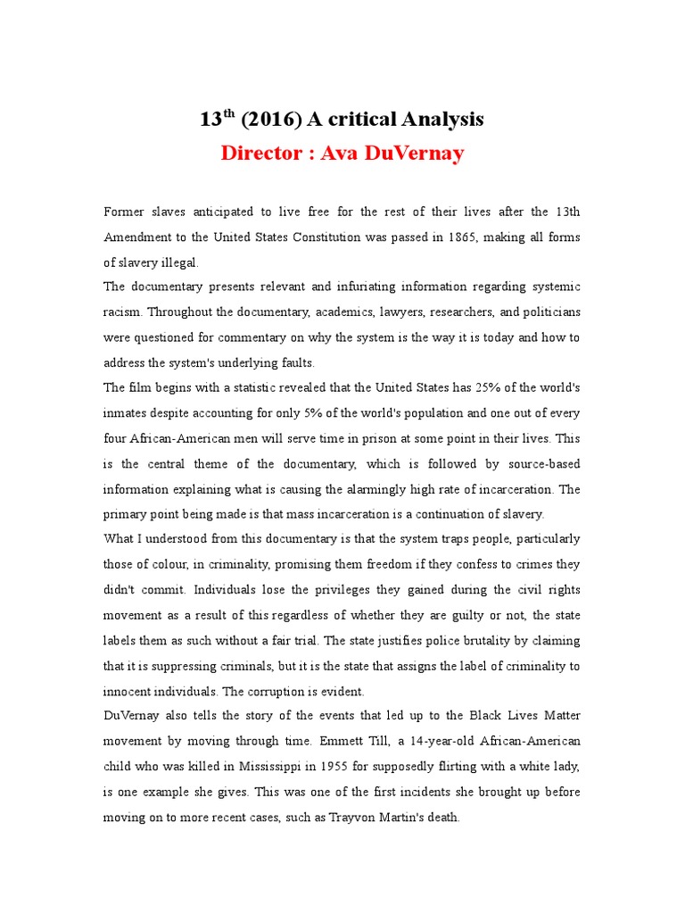13 (2016) A Critical Analysis: Director: Ava Duvernay | PDF ...