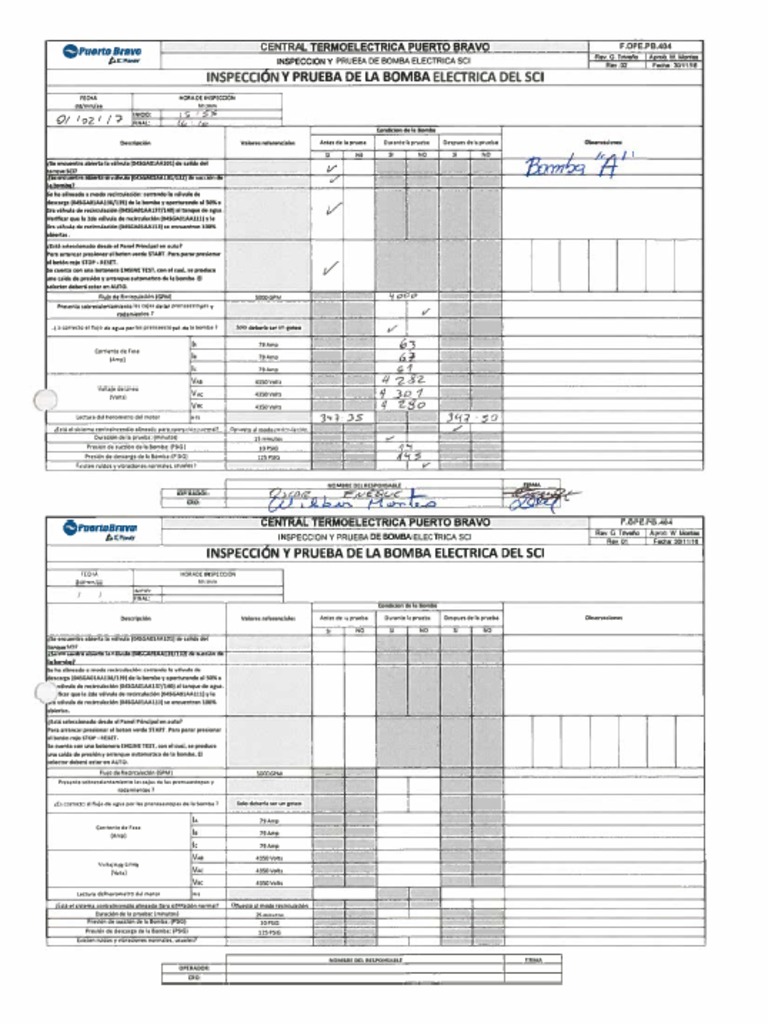 Inspección y Prueba Bombas SCI | PDF