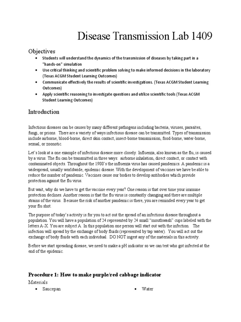 Disease Transmission Simulation Activity | PDF | Transmission (Medicine ...