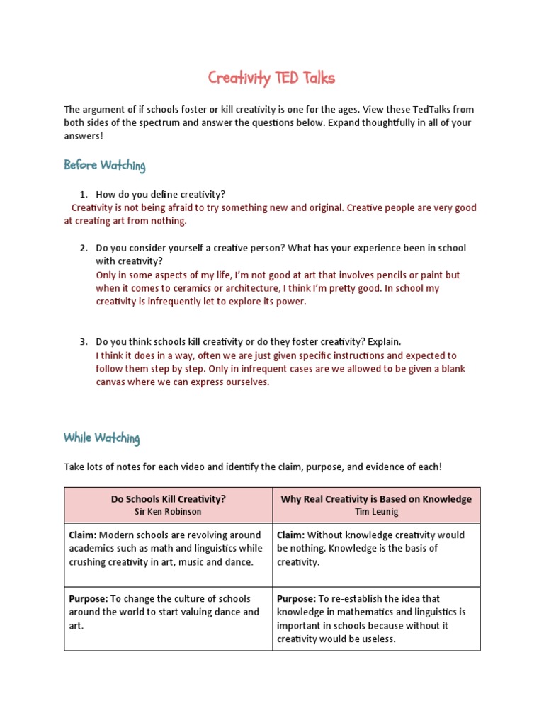 Creativity Ted Talks 1 | PDF | Creativity | Knowledge