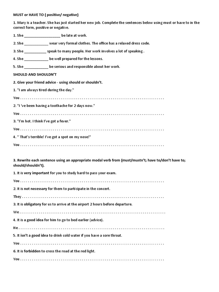 Modal Verbs: Must, Have To, Should | PDF | Human Communication ...