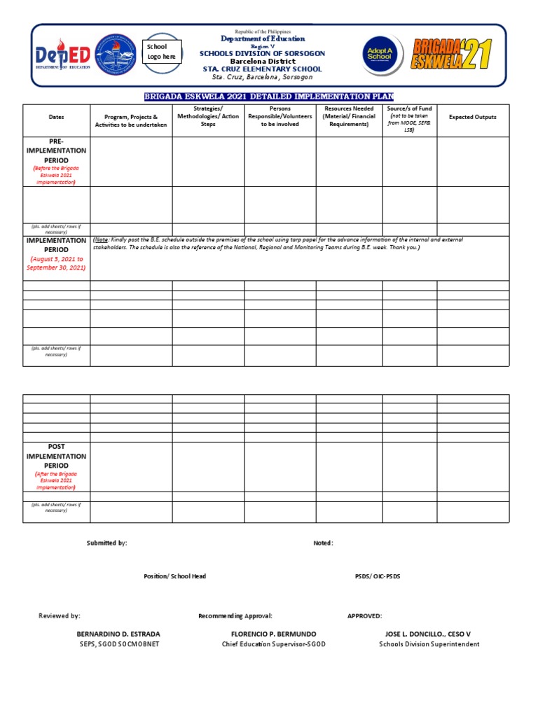 Brigada Eskwela 2021 Detailed Implementation Plan: Department of Education | PDF | Business ...