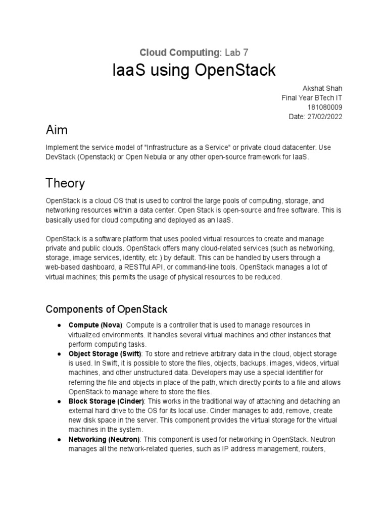 Iaas Using Openstack: Cloud Computing: Lab 7 | PDF | Open Stack | Cloud Computing