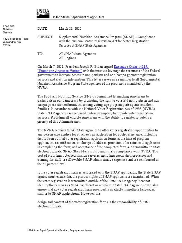 Promoting Access To Voting FNS SNAP 03.23.2022 | PDF | Supplemental ...