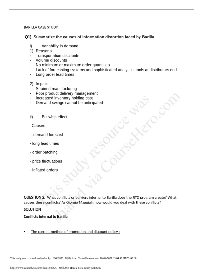 Barilla Case Study: JITD Challenges and Solutions | PDF | Inventory ...