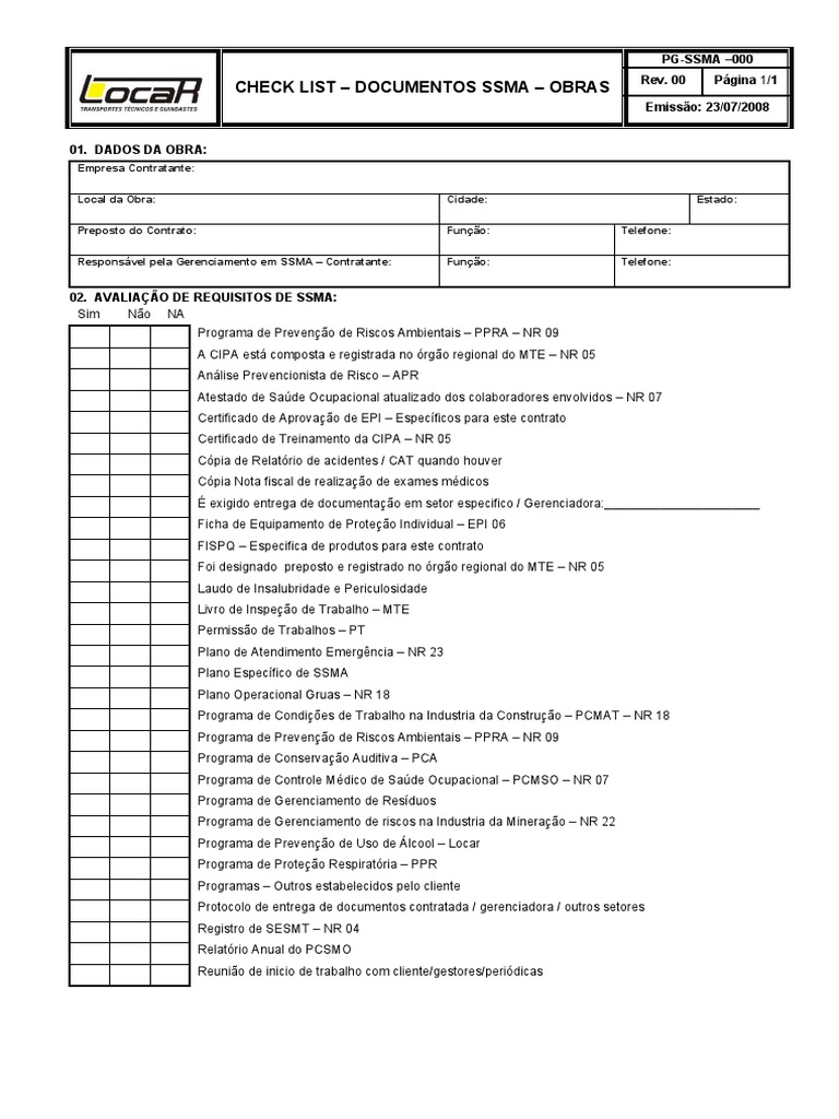 Check List de Obras | PDF