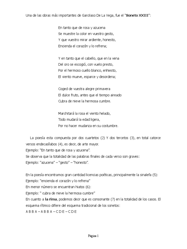 Soneto XXIII Garcilaso | PDF | Poesía | Sonetos