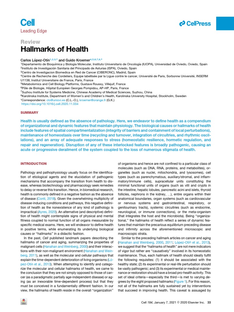 Hallmarks of Health | PDF | Inflammation | Apoptosis