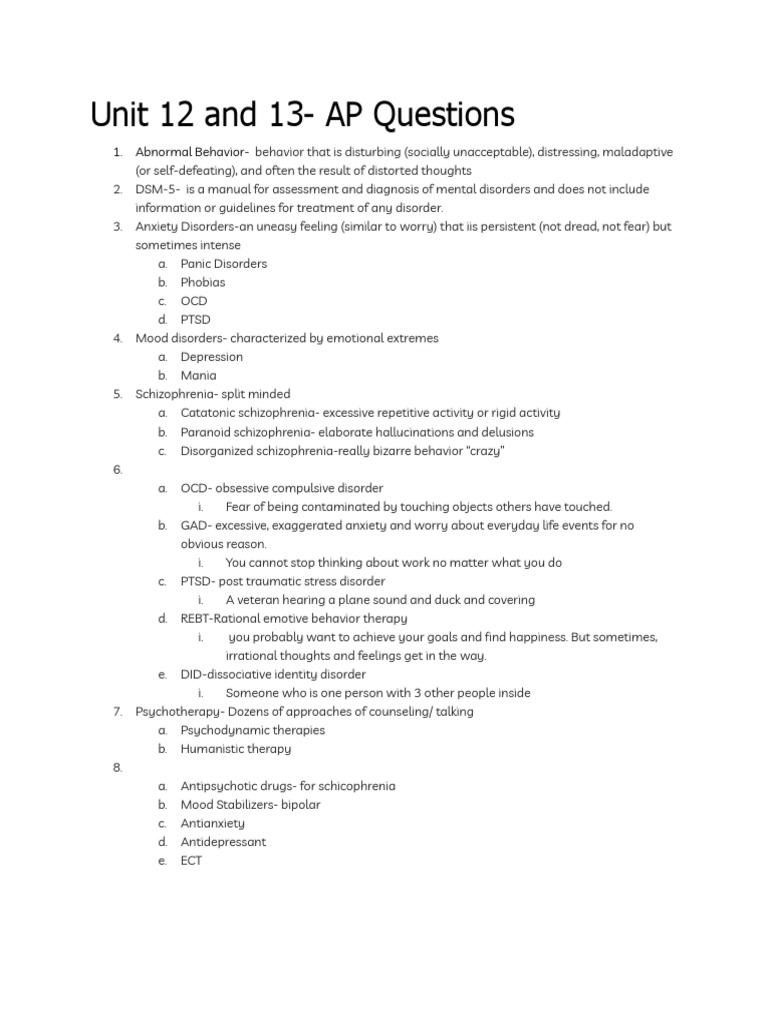Unit 12 and 13 - Ap Questions | PDF | Self-Improvement