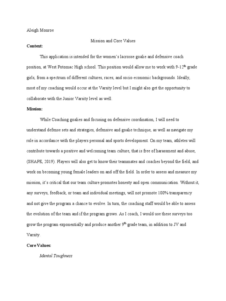 Coaching Core Values and Philosophy | PDF | Goal | Mindset