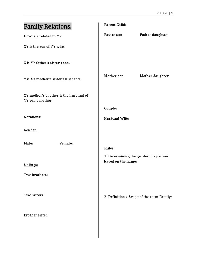 Family Relations Worksheet Guide | PDF | Marriage, Unions And ...