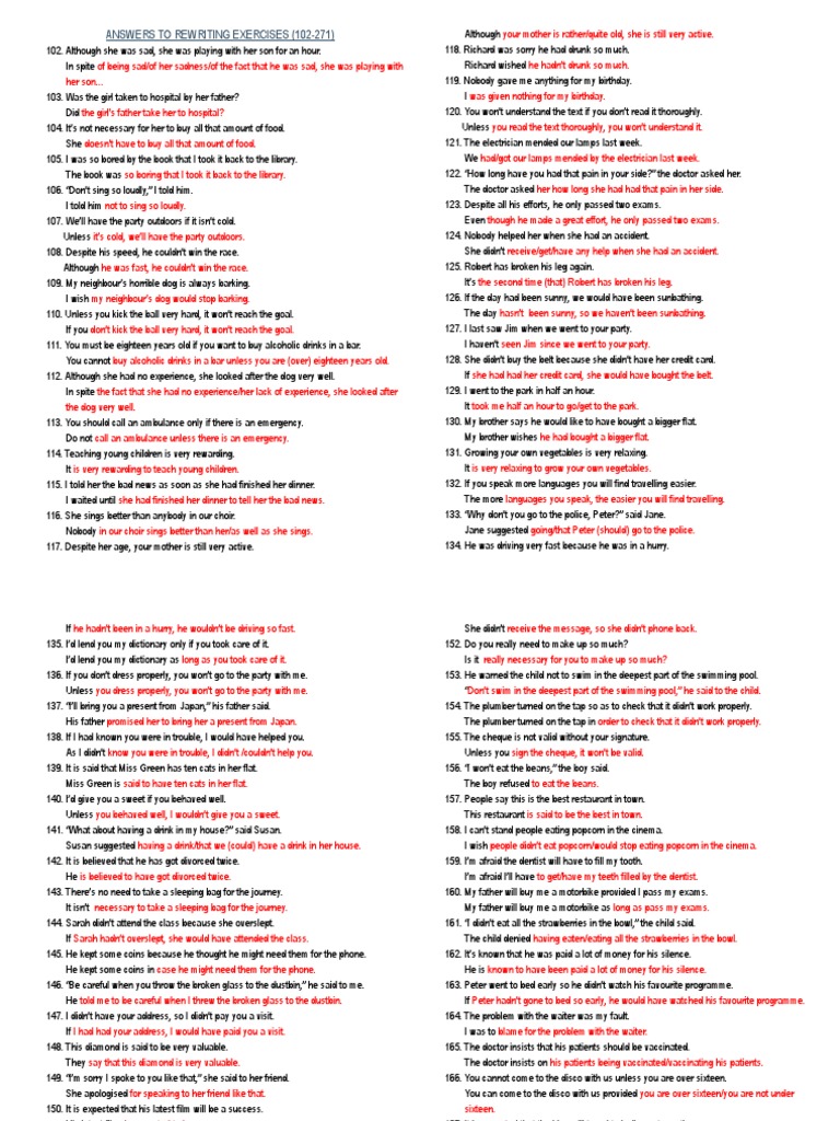 Answers To Rewriting Exercises 2 | PDF