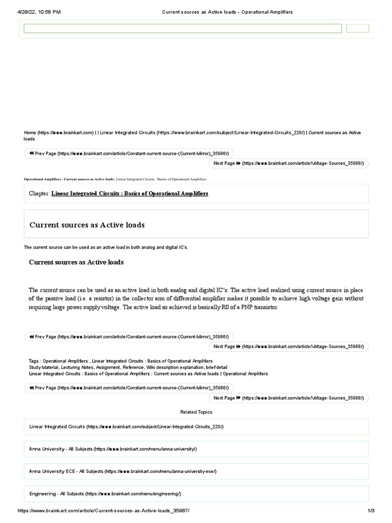 Current Sources As Active Loads - Operational Amplifiers | PDF ...