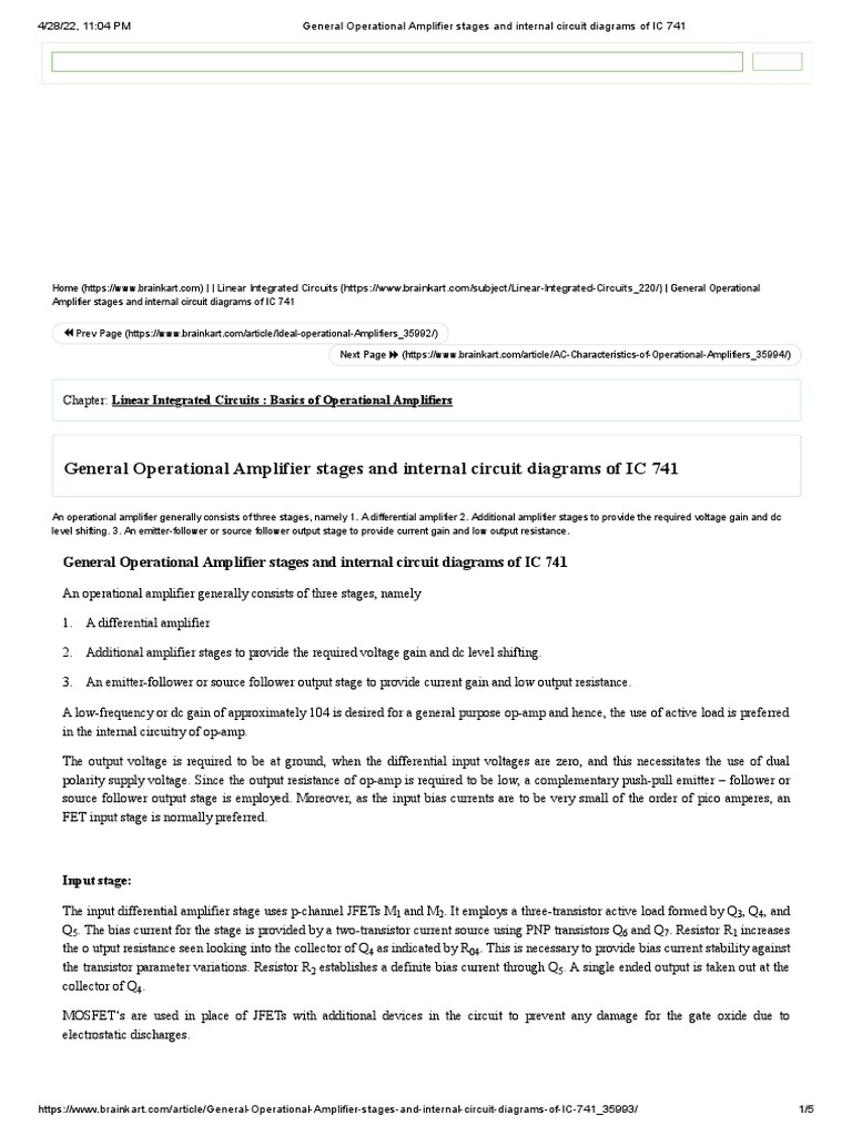 General Operational Amplifier Stages and Internal Circuit Diagrams of ... General Operational Amplifier Stages and Internal Circuit Diagrams of ...