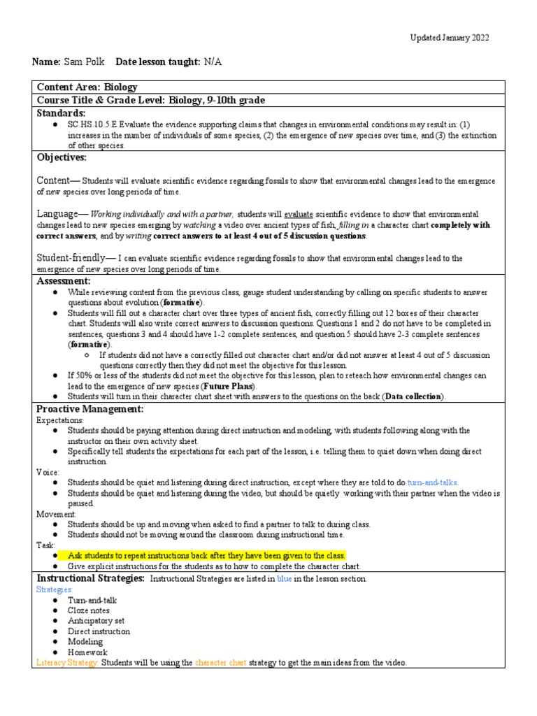 Lesson Plan 5 - Character Chart | PDF | Lesson Plan | Video