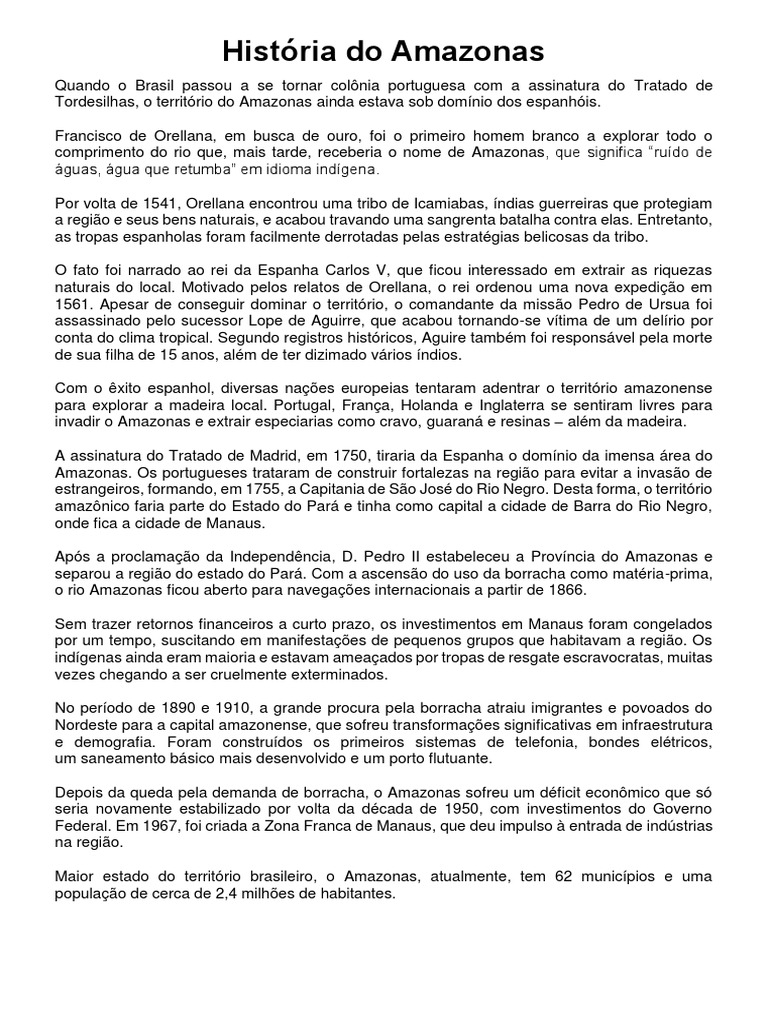 História Do Amazonas | Descargar gratis PDF | Espanha | Brasil