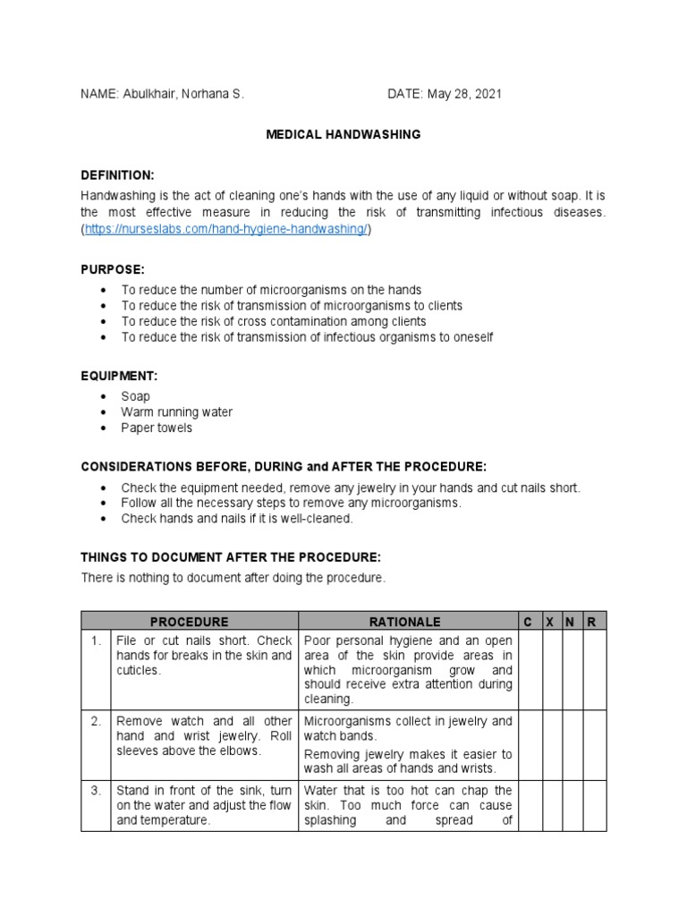 1 Handwashing Checklist | Download Free PDF | Hand Washing | Hygiene