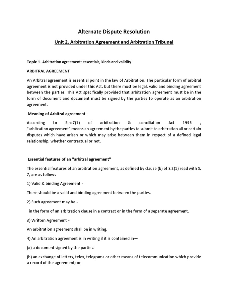 Alternate Dispute Resolution Unit 2 | PDF | Arbitration | Arbitral Tribunal