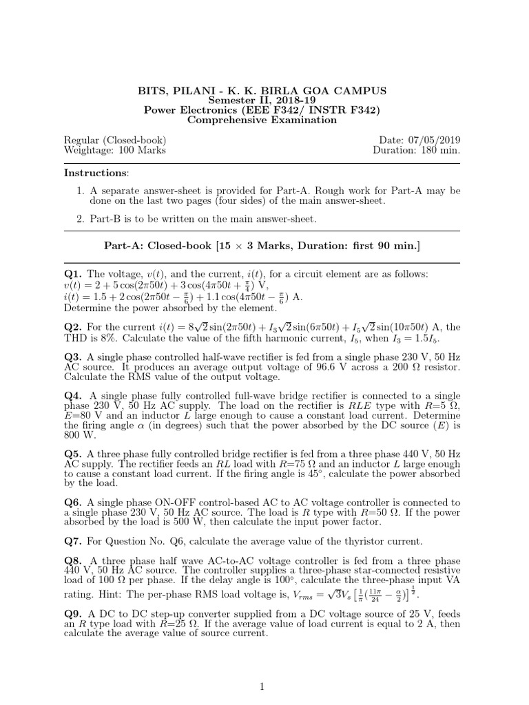 Power Electronics Exam Paper | PDF | Power Inverter | Rectifier