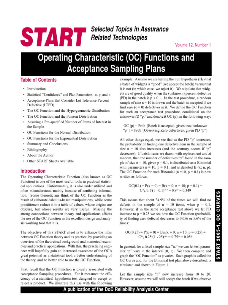 Start: Operating Characteristic (OC) Functions and Acceptance Sampling Plans | PDF | Confidence ...