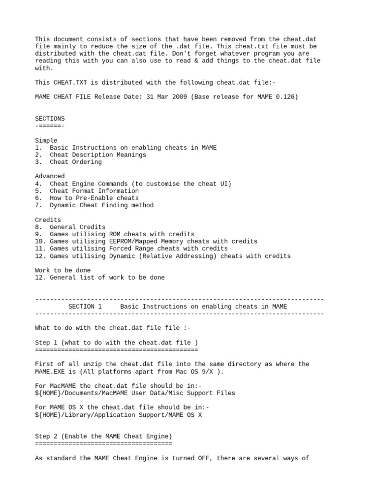 MAME Cheat File Sections | PDF | Cheating In Video Games | Command Line ...