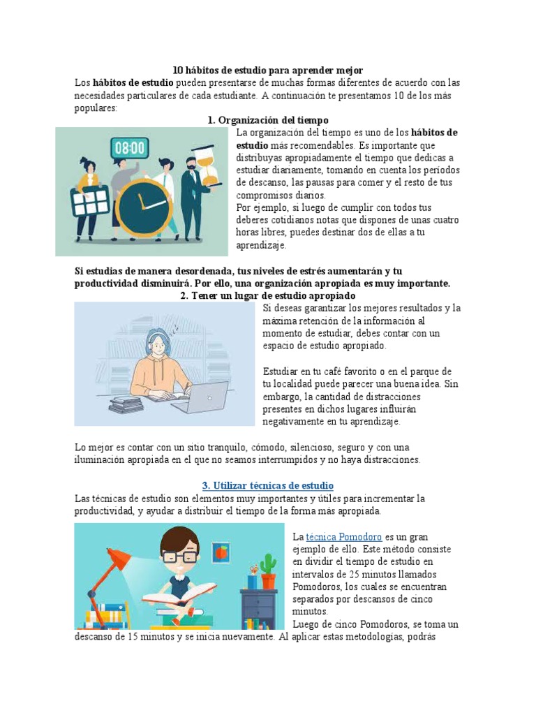 10 Hábitos de Estudio para Aprender Mejor | PDF | Aprendizaje ...