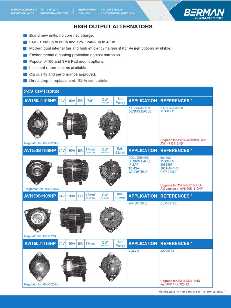 High Output Alternators: 24V Options | PDF | Equipment | Electric Power