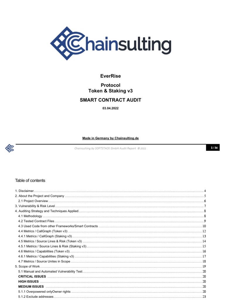 Everrise Protocol Token & Staking V3 Smart Contract Audit: Chainsulting by Softstack GMBH Audit ...