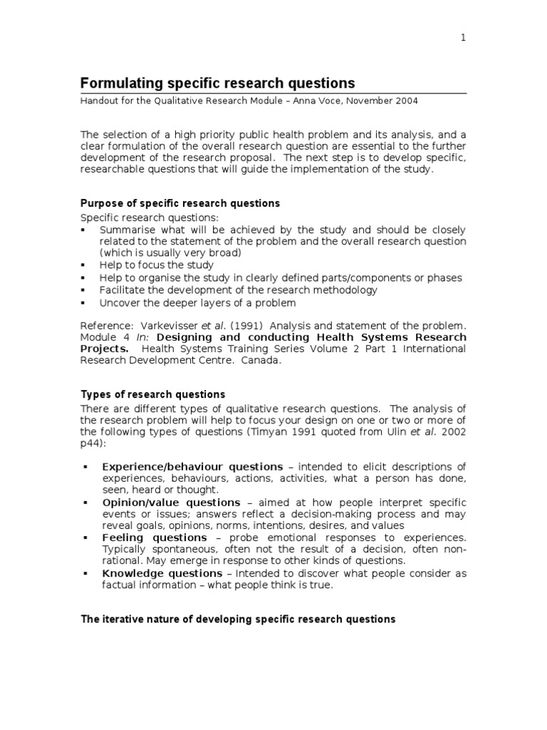 Formulating Specific Research Questions | PDF | Qualitative Research | Reproductive Health