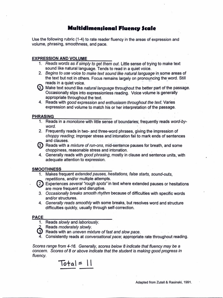 Multidimensional Fluency Scale | PDF | Sentence (Linguistics) | Fluency