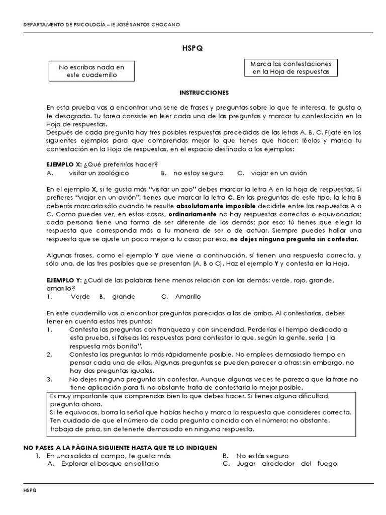HSPQ Cuadernillo | PDF