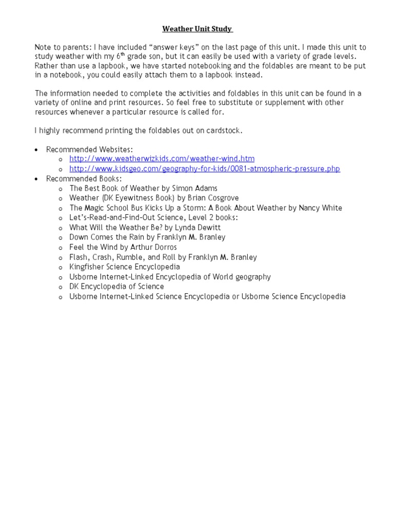 Weather Unit Study | PDF | Atmosphere Of Earth | Humidity