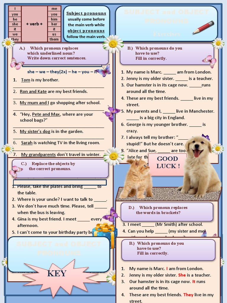 Subject and Object Pronouns: Exercises | PDF | Verb | Language Mechanics