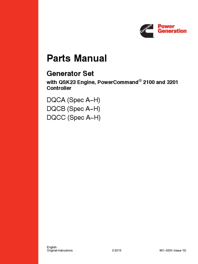 Parts Manual for Cummins Power Generation Generator Sets with QSK23 ...