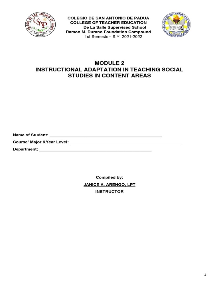 Instructional Adaptation in Teaching Social Studies in Content Areas ...