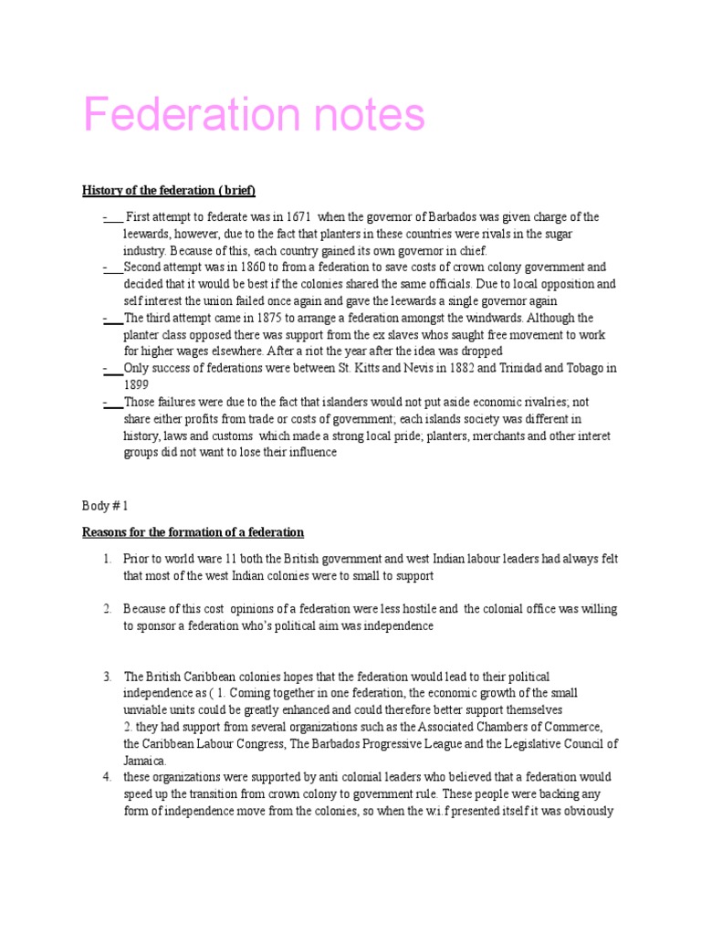 Federation Notes: History of The Federation (Brief) | PDF | Caribbean ...