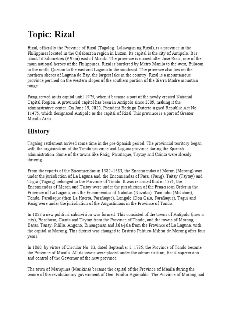 Topic: Rizal: History | PDF | Philippines