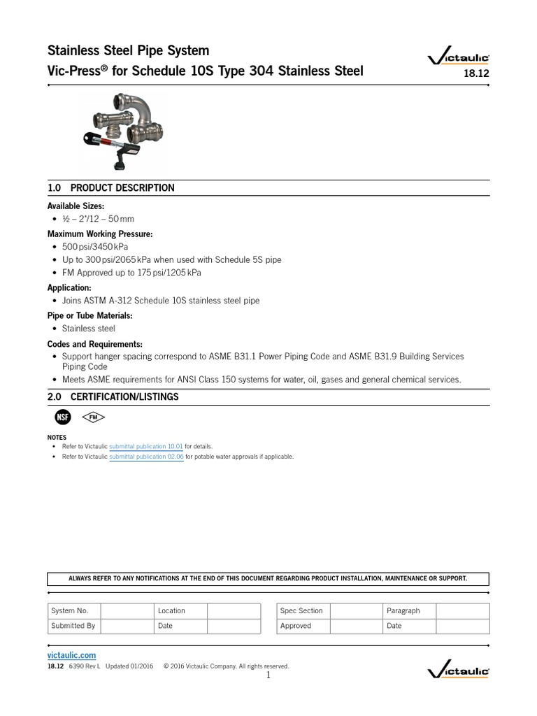 Victaulic Vic Press Fittings 18.12 | PDF | Pipe (Fluid Conveyance) | Valve