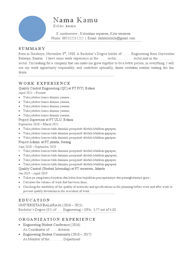 Template CV Ats Friendly | PDF | Cognition | Learning