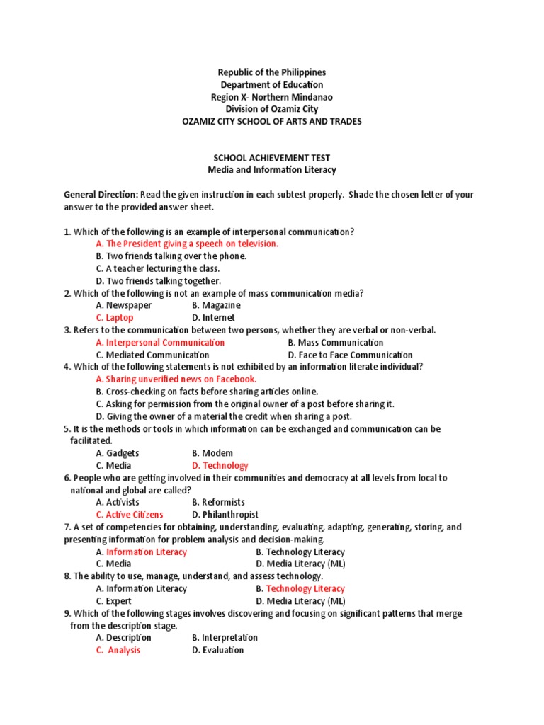 MIL RAT TQ With Answer Key | PDF | Mass Media | Media (Communication)